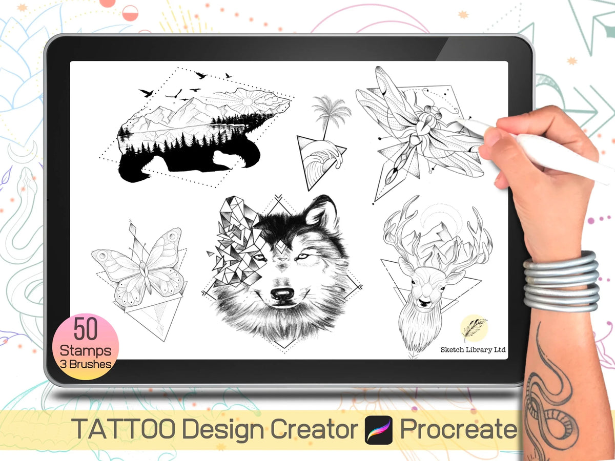 TATTOO CREATOR animals, insects & geometric shapes - 50 Brushes for Pr ...