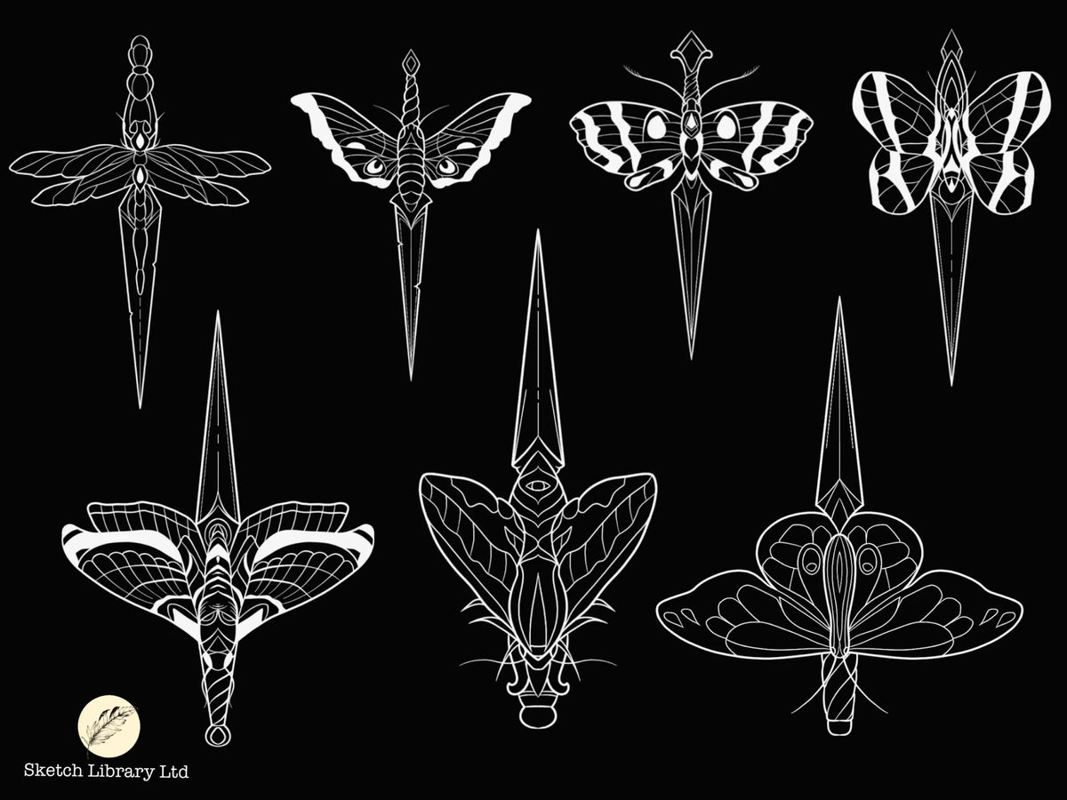 20 Daggers tattoo stamps // Brushes for Procreate, insect, dragonfly ...