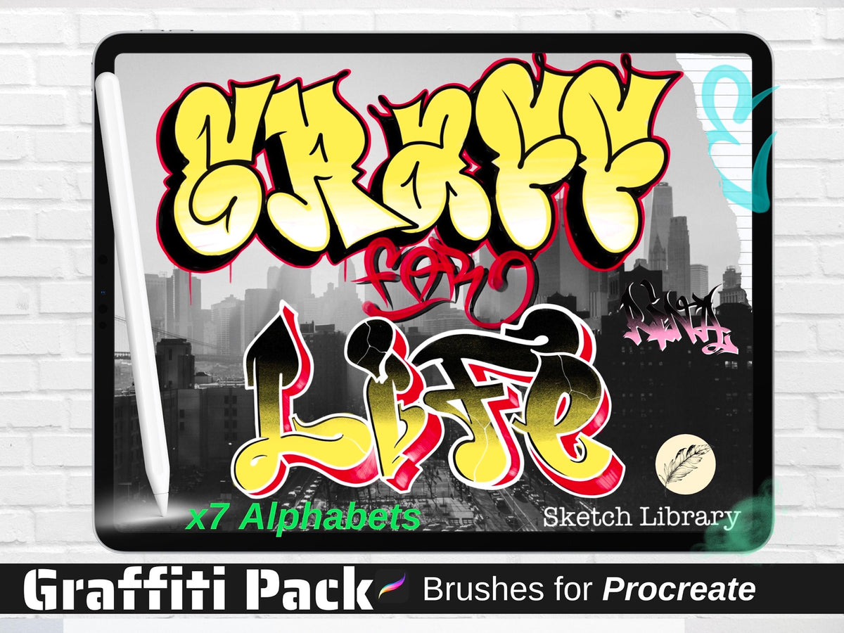 GRAFFITI PACK, 7 GRAFFITI vol.1 Alphabets, fonts, brushes for Procreat ...